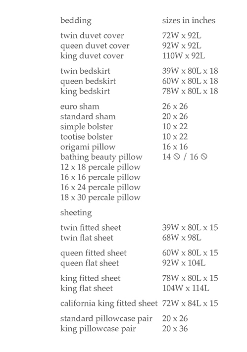 size chart - tulu textiles